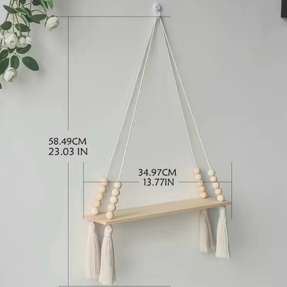 Wall Decor | Nwt Macrame Bohemian Wood Beaded Shelf | Poshmark